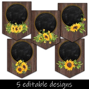 Editable Bunting Bulletin Board Banner Letters Sunflower Farmhouse ...