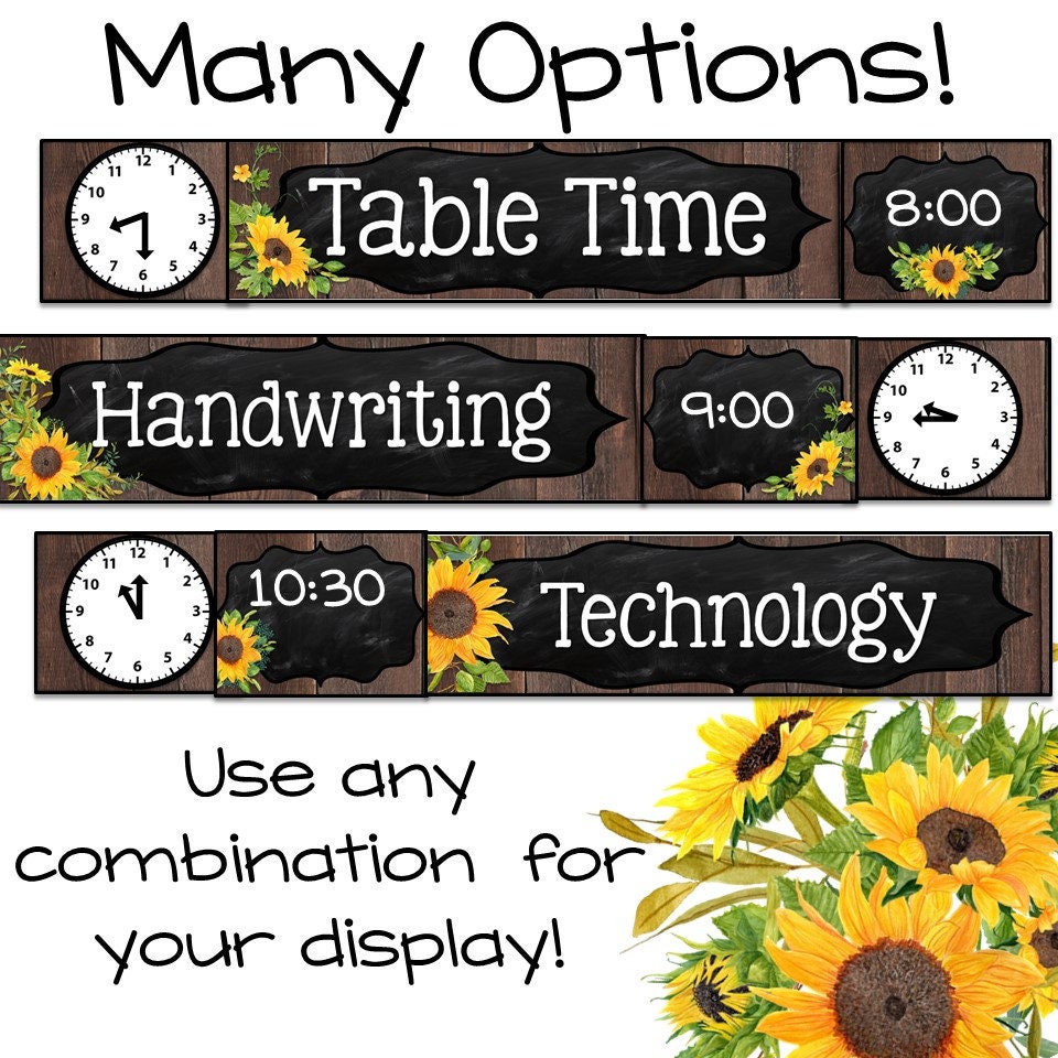 Editable Daily Schedule Cards Sunflower Farmhouse Classroom Decor ...