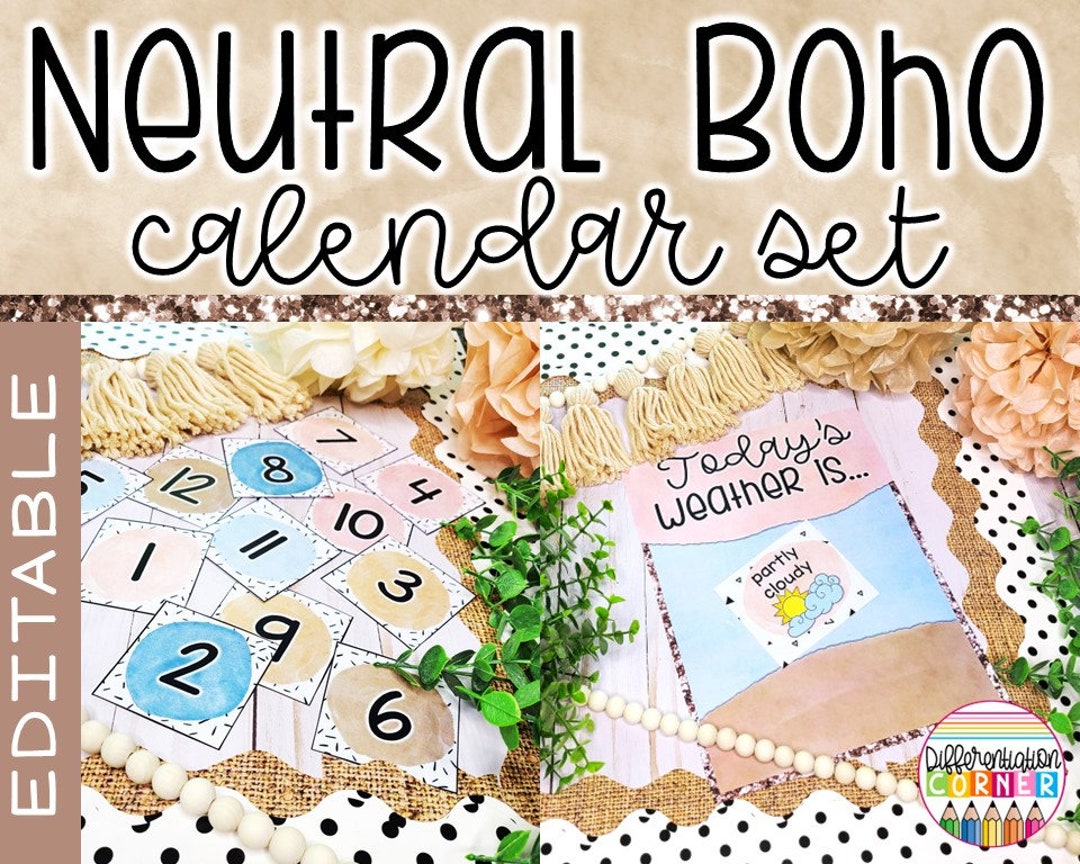 Boho Classroom Calendar & Weather Display Set Neutral Boho Classroom ...