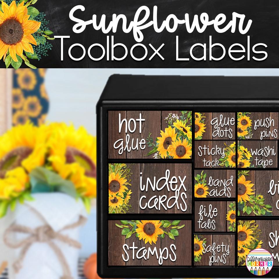 Teacher Tool Box Labels, Sunflower Modern Farmhouse Teacher Toolbox ...