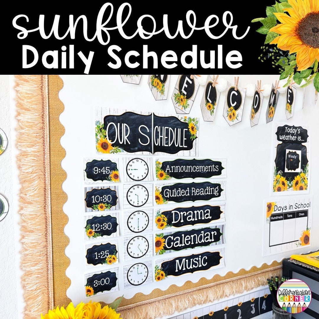 Editable Daily Schedule Cards Sunflower Farmhouse Classroom Decor ...