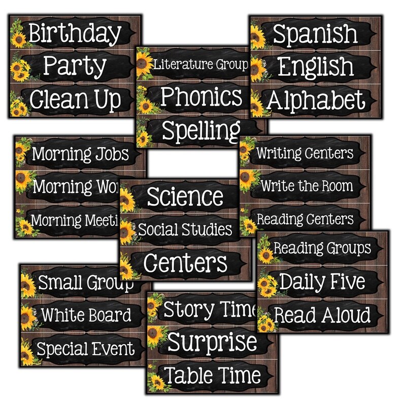Editable Daily Schedule Cards Sunflower Farmhouse Classroom Decor ...