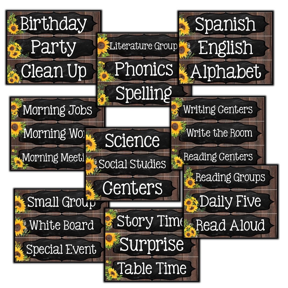 Editable Daily Schedule Cards Sunflower Farmhouse Classroom Decor ...
