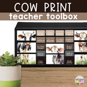 Cow Print Teacher Tool Box Labels Farmhouse Classroom Decor Teacher ...