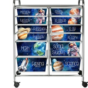 10 Drawer Rolling Cart Labels Editable Space Classroom Decor Space ...