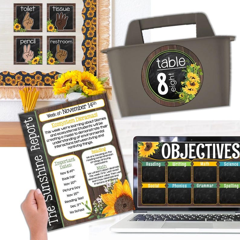 Bright Sunflower Classroom Decor Bundle | Printable Classroom Bulletin ...