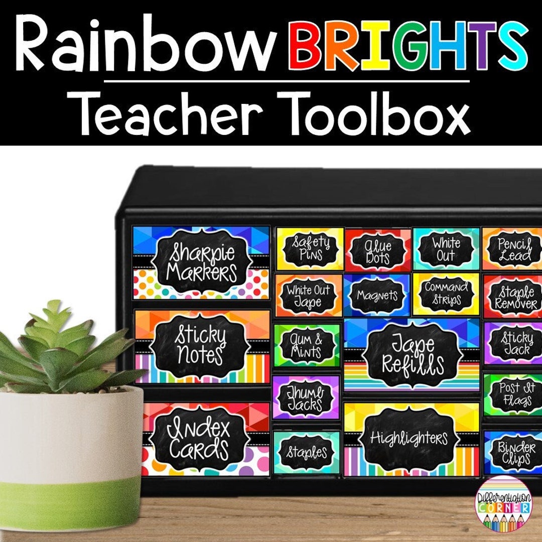 Rainbow Teacher Tool Box Labels Rainbow Classroom Decor Teacher Toolbox ...