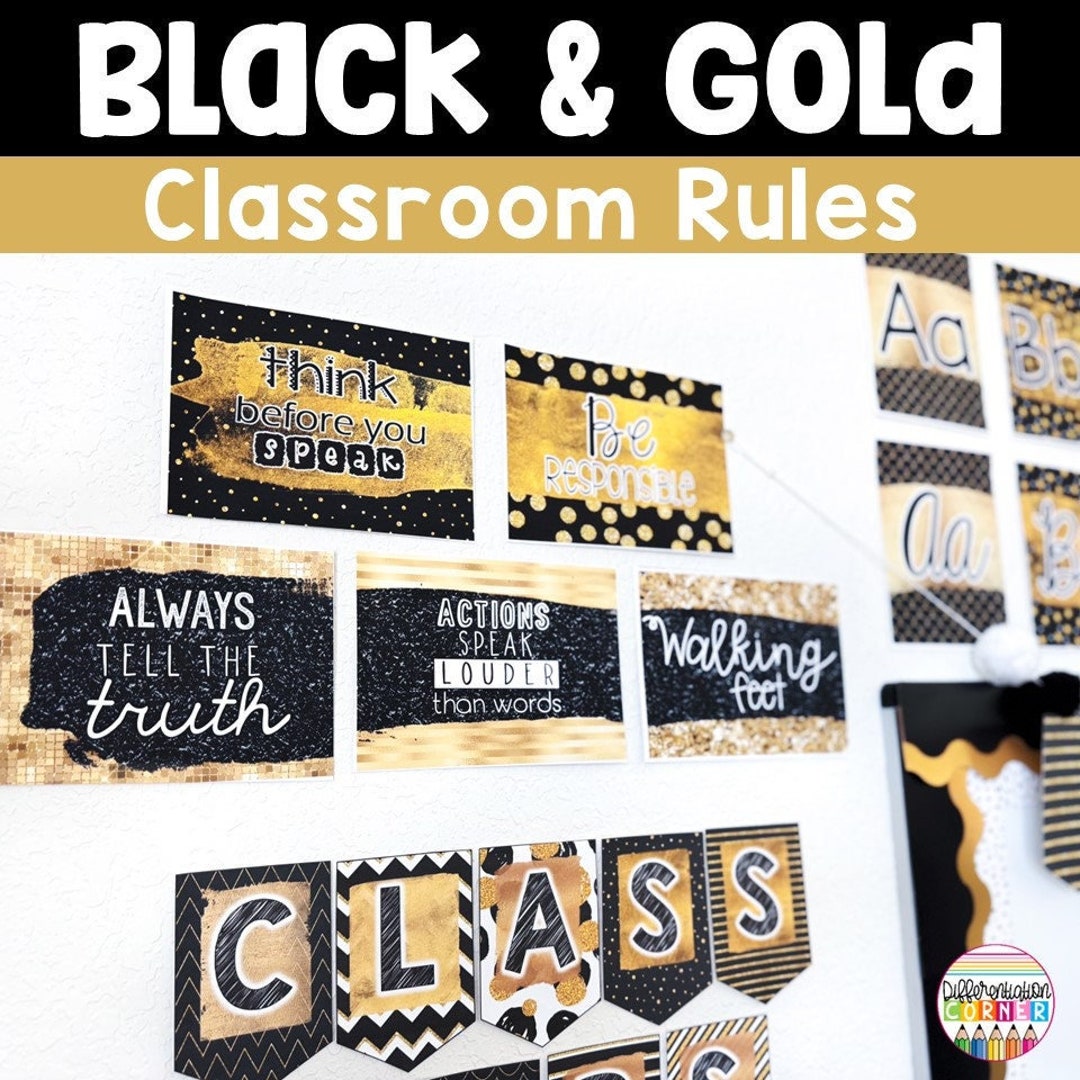 Black and Gold Classroom Rules Posters Black and Gold Classroom Decor ...