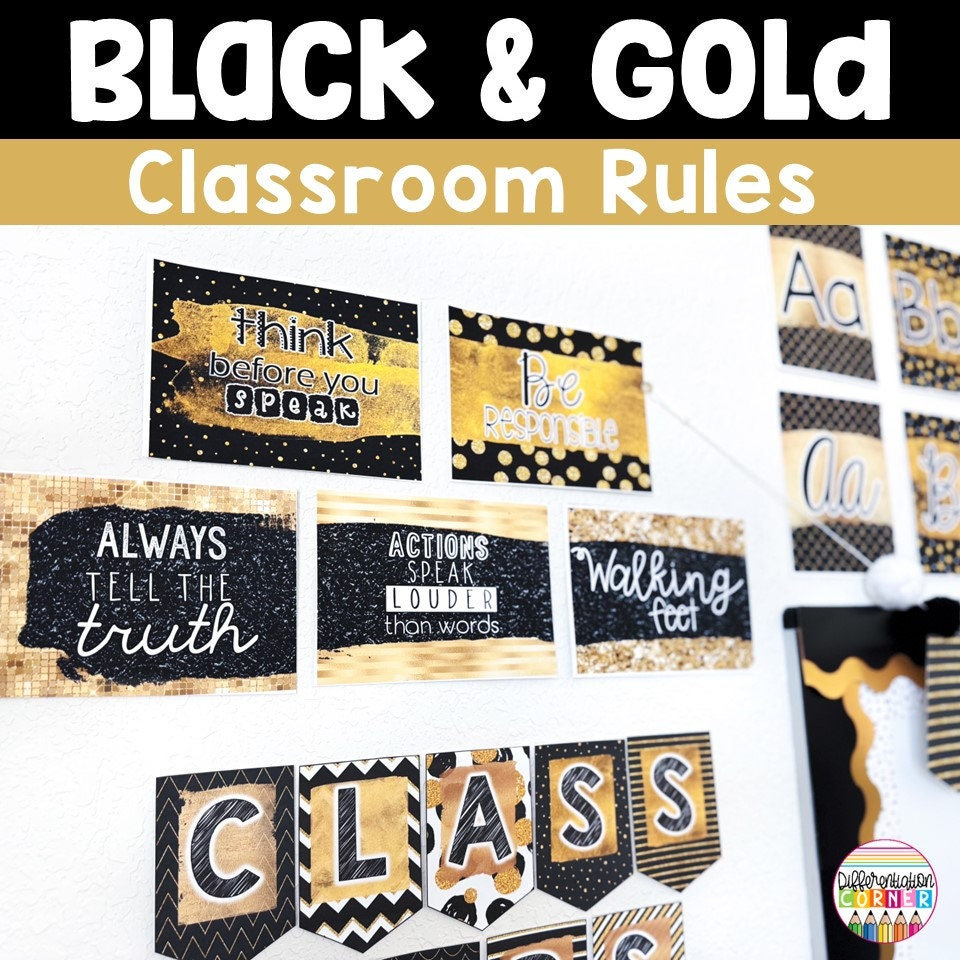 Black and Gold Classroom Rules Posters Black and Gold Classroom Decor ...