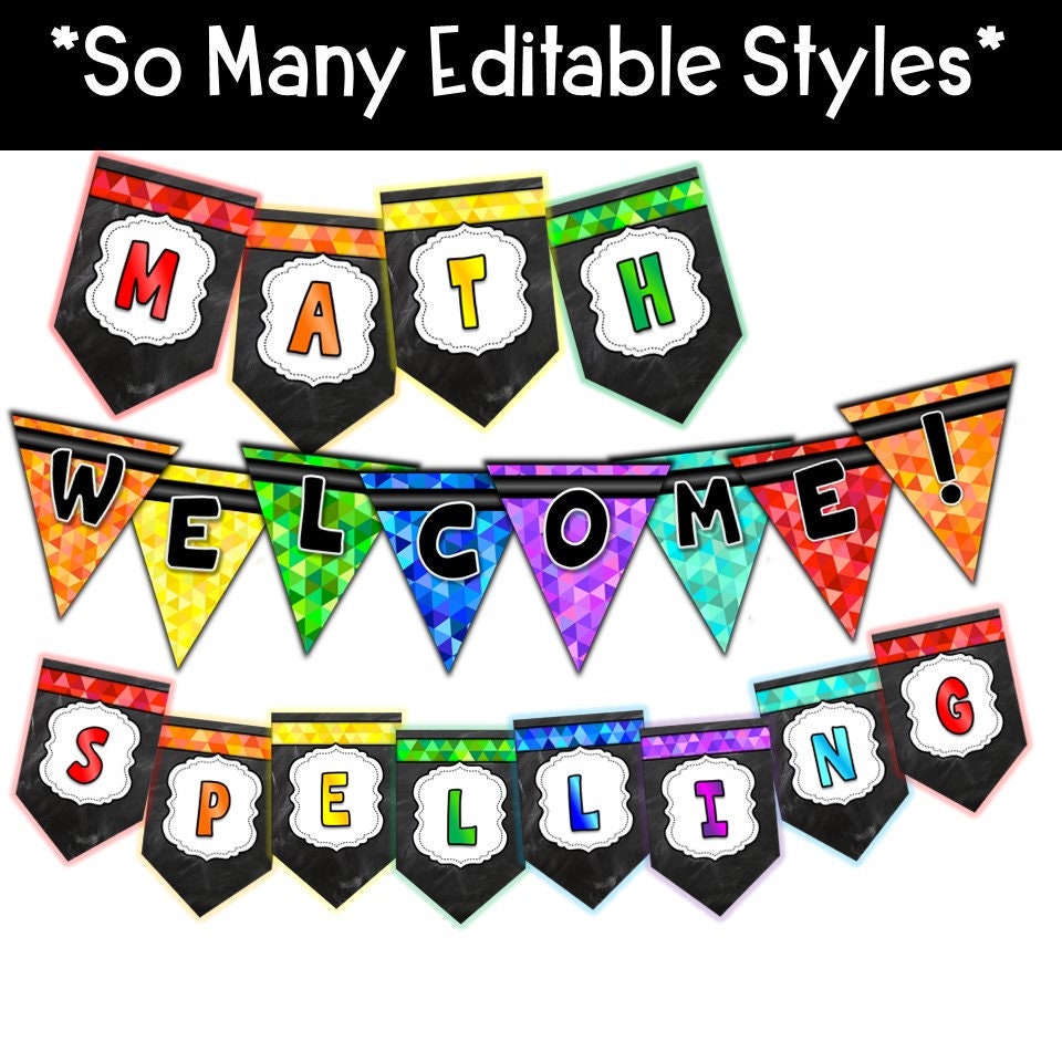 Editable Rainbow Bunting Bulletin Board Banner Letters Rainbow ...
