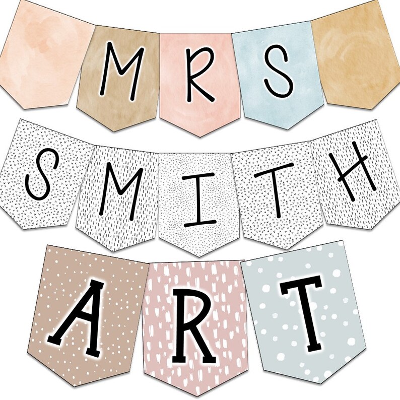 Editable Boho Bunting Bulletin Board Banner Letters Neutral - Etsy