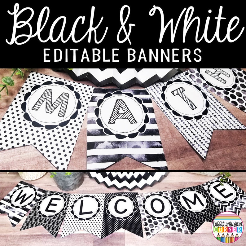 Editable Black and White Bunting Bulletin Board Banner Letters - Etsy
