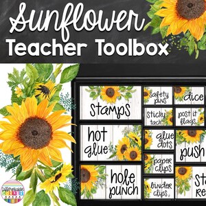 Teacher Tool Box Labels, Sunflower Modern Farmhouse Teacher Toolbox ...