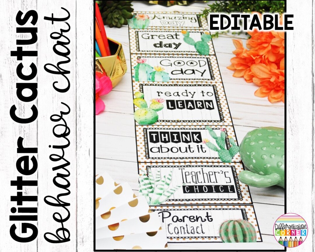 Printable Behavior Clip Chart, Cactus and Succulent Classroom Decor ...