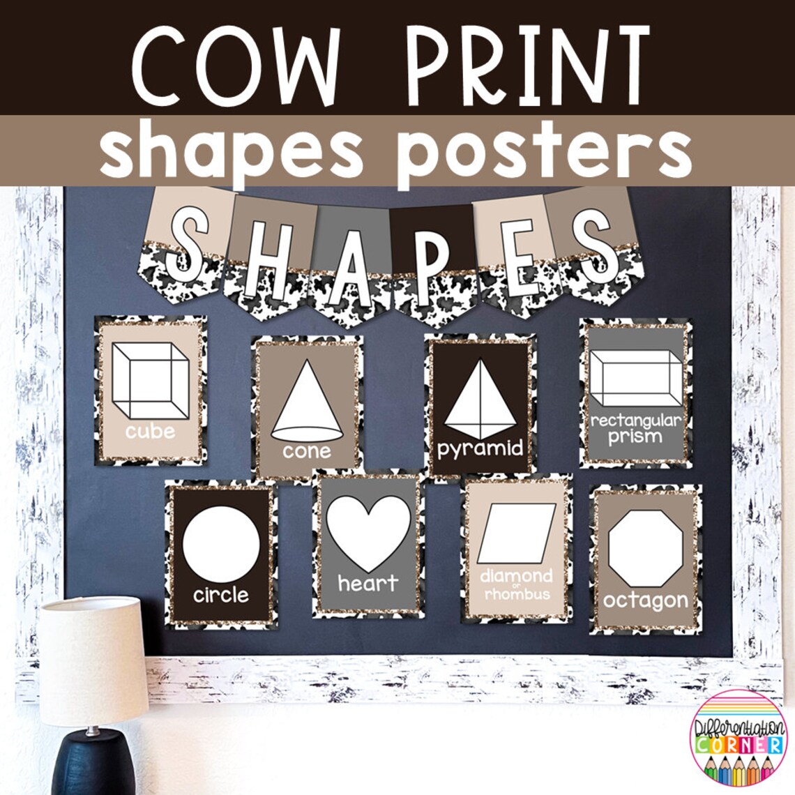 Printable Shape Posters Charts Farmhouse Cow Print Classroom Decor 2d