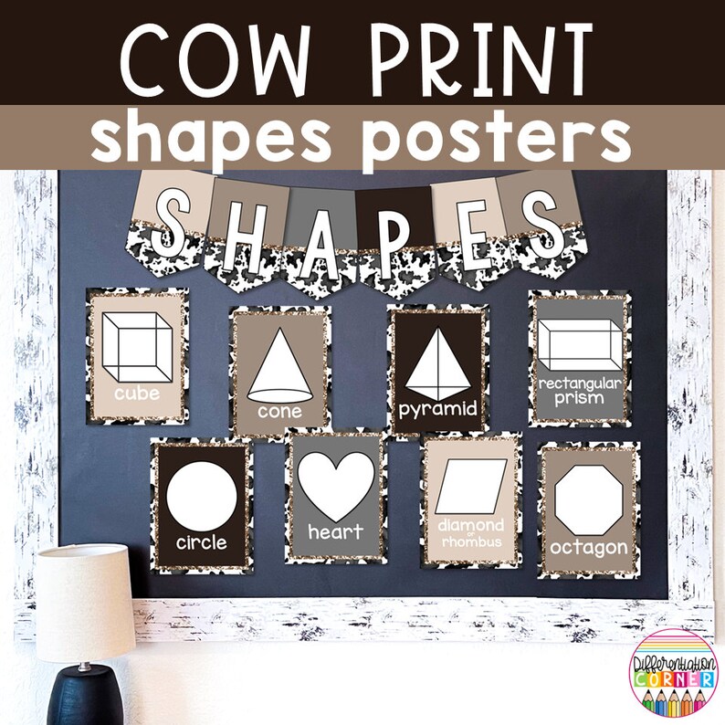 PRINTABLE Shape Posters Charts Farmhouse Cow Print Classroom Decor 2D ...