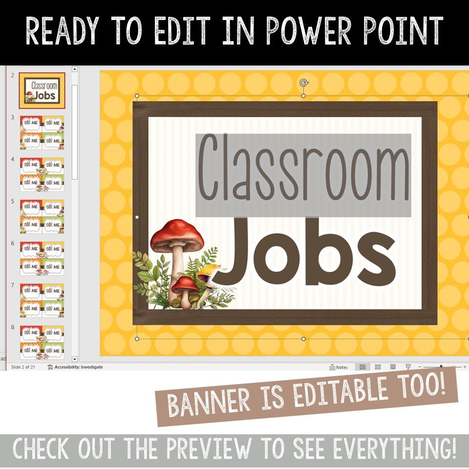 Editable Classroom Job Chart Template Mushroom Retro Classroom Decor ...