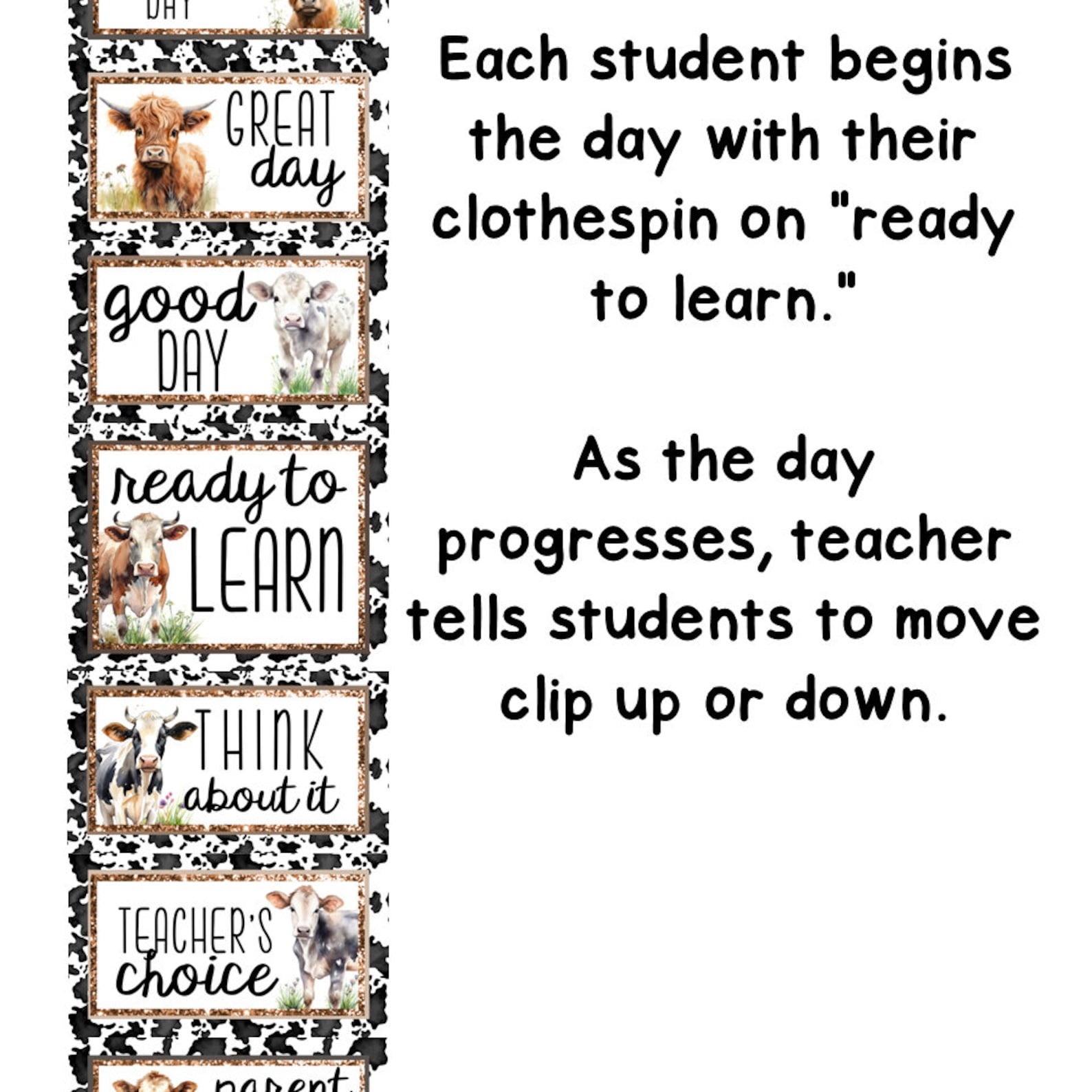 Printable Cow Print Behavior Clip Chart Farmhouse Classroom Decor ...