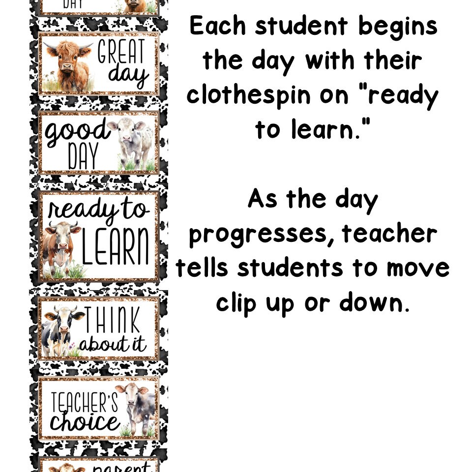 Printable Cow Print Behavior Clip Chart Farmhouse Classroom Decor ...
