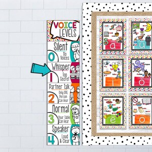 Printable Voice Level Chart Posters, Confetti Rainbow Classroom Decor ...
