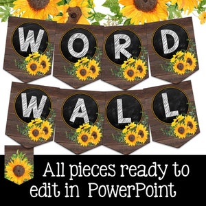 Classroom Word Wall Display Editable | Sunflower Farmhouse Classroom ...