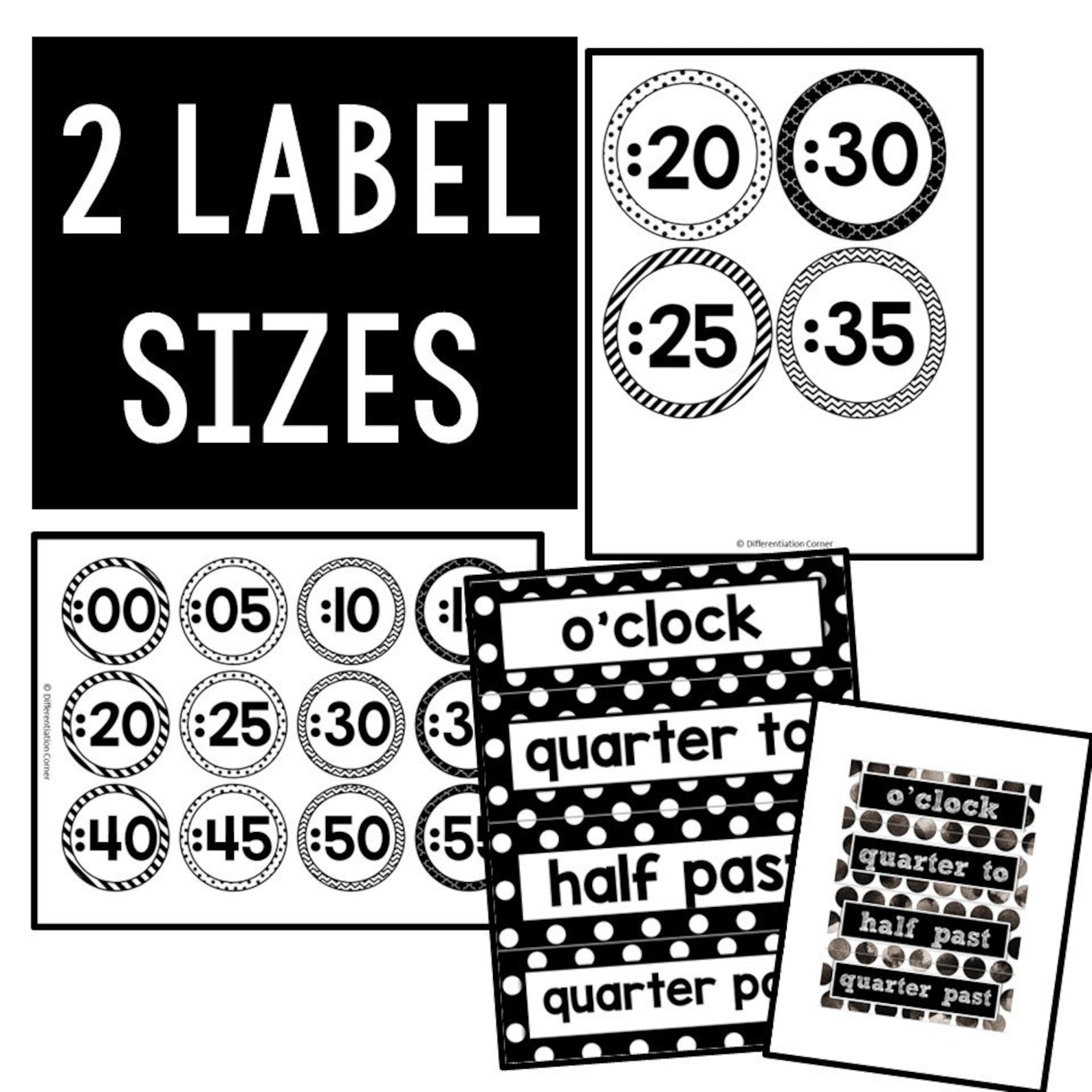 PRINTABLE Clock Label Numbers in 5 Minute Intervals Black and White ...