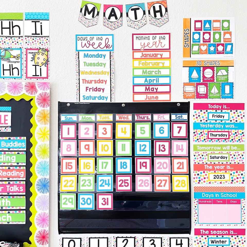 Classroom Calendar & Weather Display Set Confetti Rainbow Classroom ...