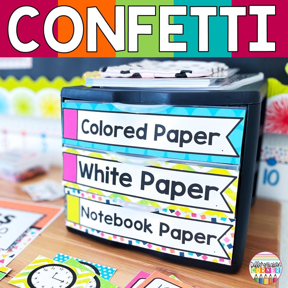 Editable Confetti Rainbow Classroom Labels Classroom Decor Confetti ...
