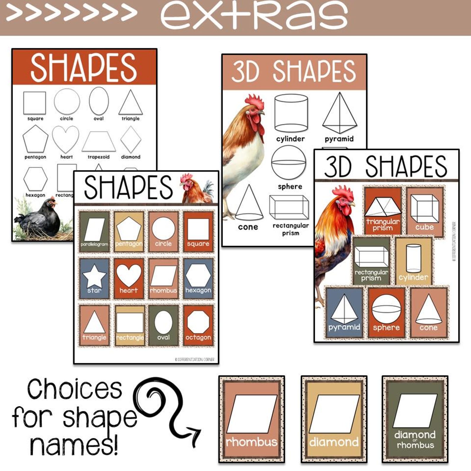 PRINTABLE Shapes Poster Charts Farmhouse Chicken Classroom Decor 2D and ...