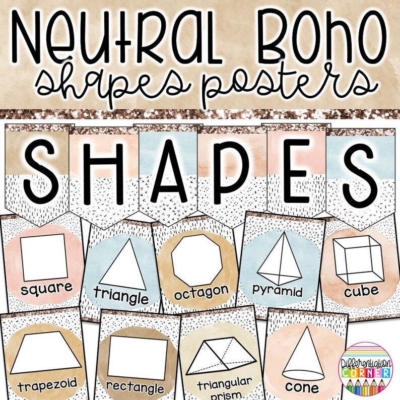 PRINTABLE Shape Posters and Charts Neutral Boho Classroom Decor 2D and ...