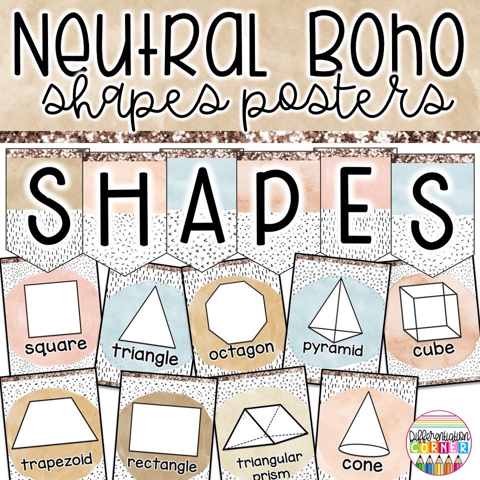 PRINTABLE Shape Posters and Charts Neutral Boho Classroom Decor 2D and ...