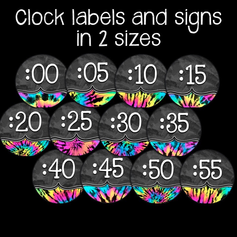 PRINTABLE Tie Dye Clock Label Numbers in 5 Minute Intervals - Etsy