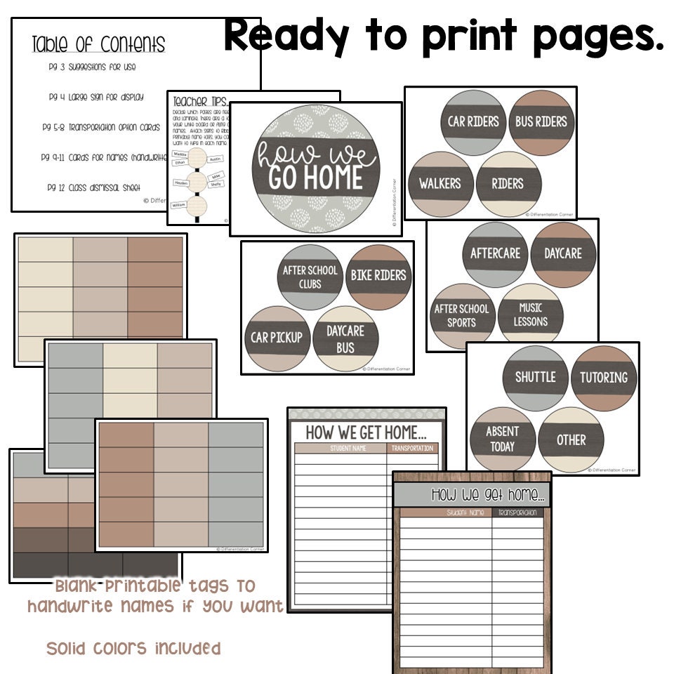 Neutral How We Go Home Dismissal Chart Template | Neutral Boho ...