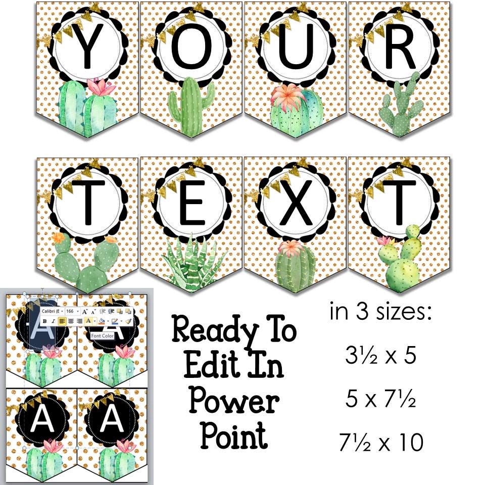 Editable Bunting Bulletin Board Welcome Banner Letters | Cactus and ...
