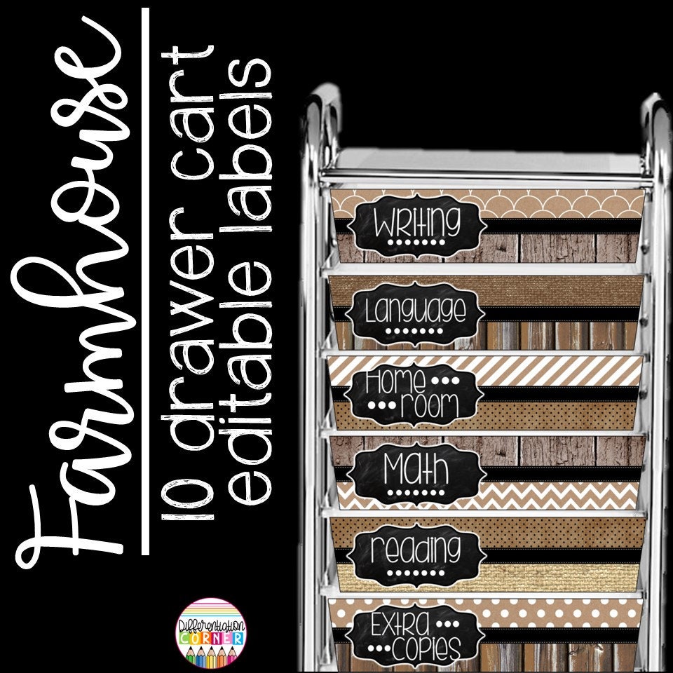 10 Drawer Cart Rolling Labels Editable Farmhouse Neutral - Etsy