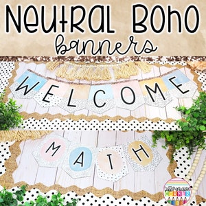 Editable Boho Bunting Bulletin Board Banner Letters Neutral Boho ...