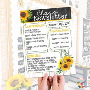 Editable Classroom Newsletter Template | Sunflower Farmhouse Classroom ...