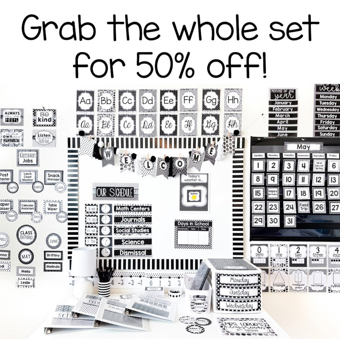 Editable Black and White Classroom Rules Posters Black and White ...