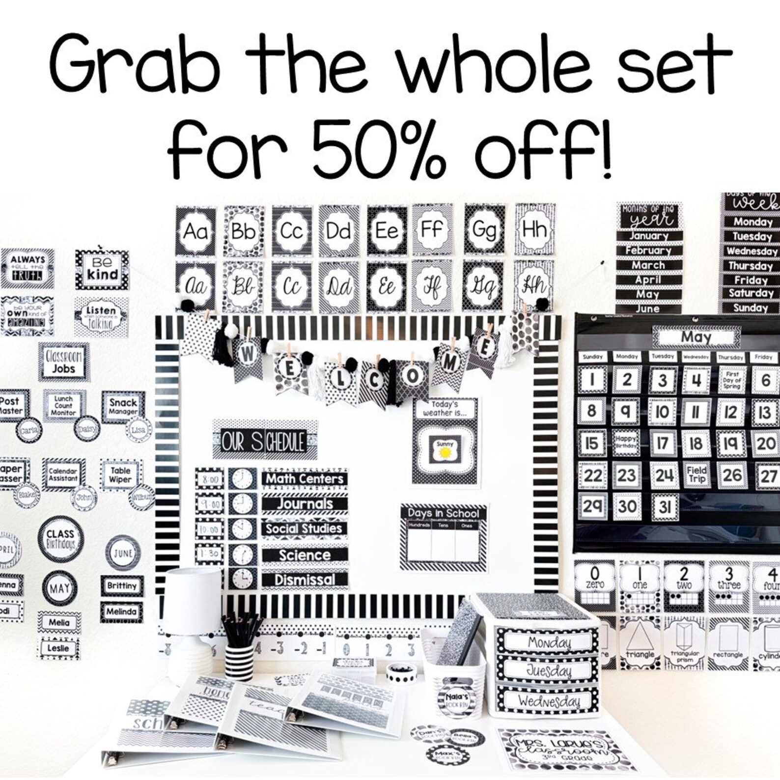 Editable Black and White Classroom Rules Posters Black and White ...