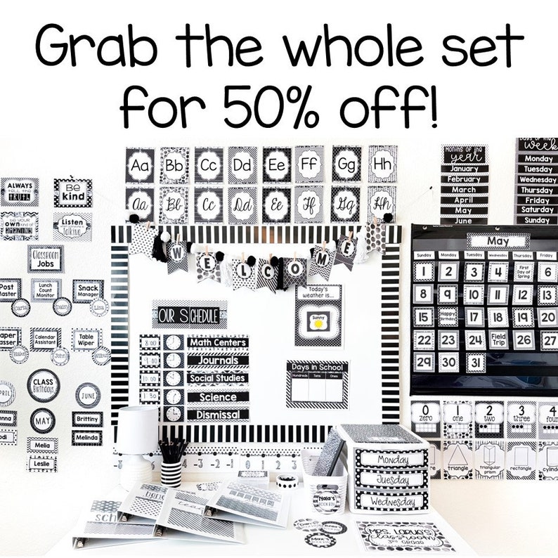 Editable Black and White Classroom Rules Posters Black and White ...