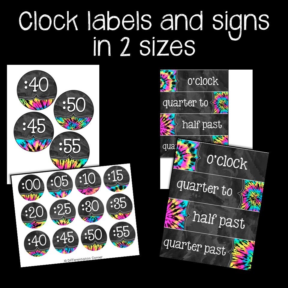 PRINTABLE Tie Dye Clock Label Numbers in 5 Minute Intervals - Etsy
