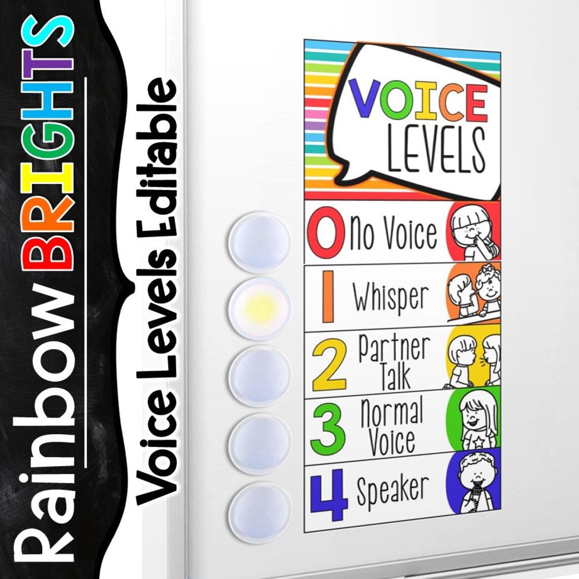 Printable Voice Level Chart Posters Rainbow Classroom Decor Editable ...