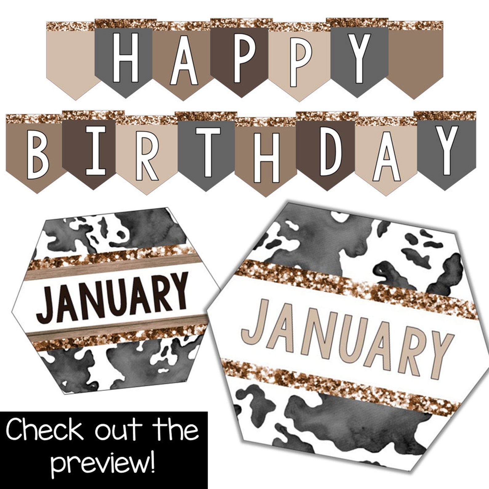 Cow Print Classroom Birthday Display Farmhouse Classroom Decor Cow ...