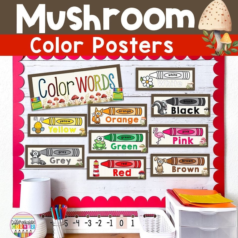 PRINTABLE Color Words Posters Pack Mushroom Retro Classroom Decor ...