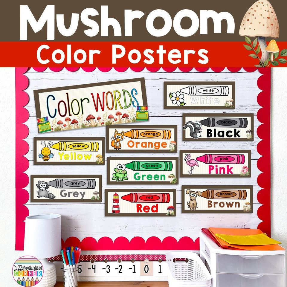 PRINTABLE Color Words Posters Pack Mushroom Retro Classroom Decor ...