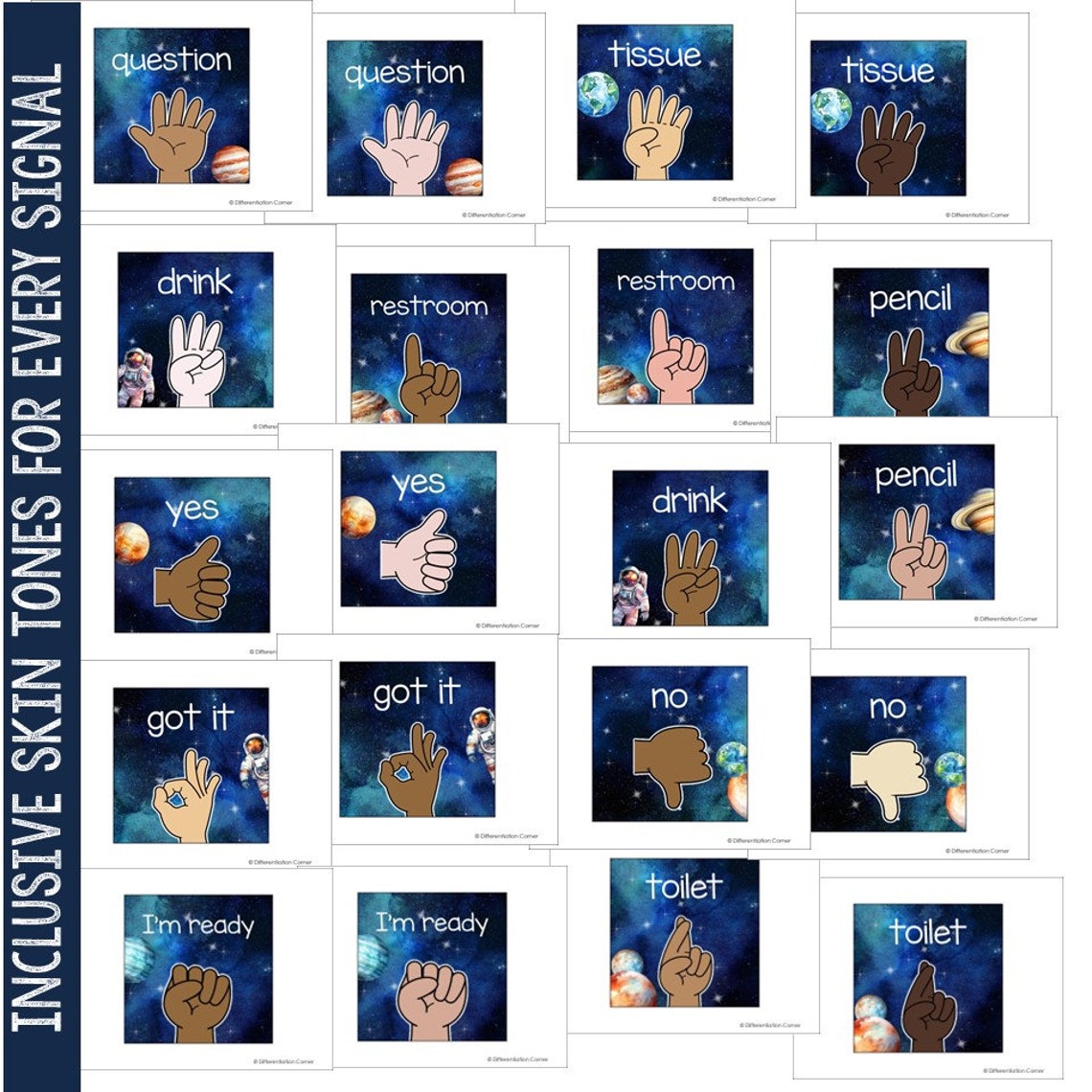 Classroom Hand Signal Posters, Space Classroom Decor, Editable Hand ...