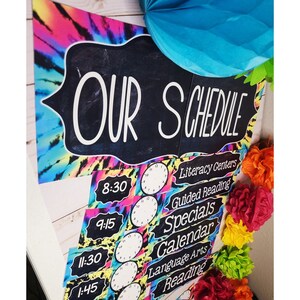Editable Daily Schedule Cards Tie Dye Retro Classroom Decor Printable ...