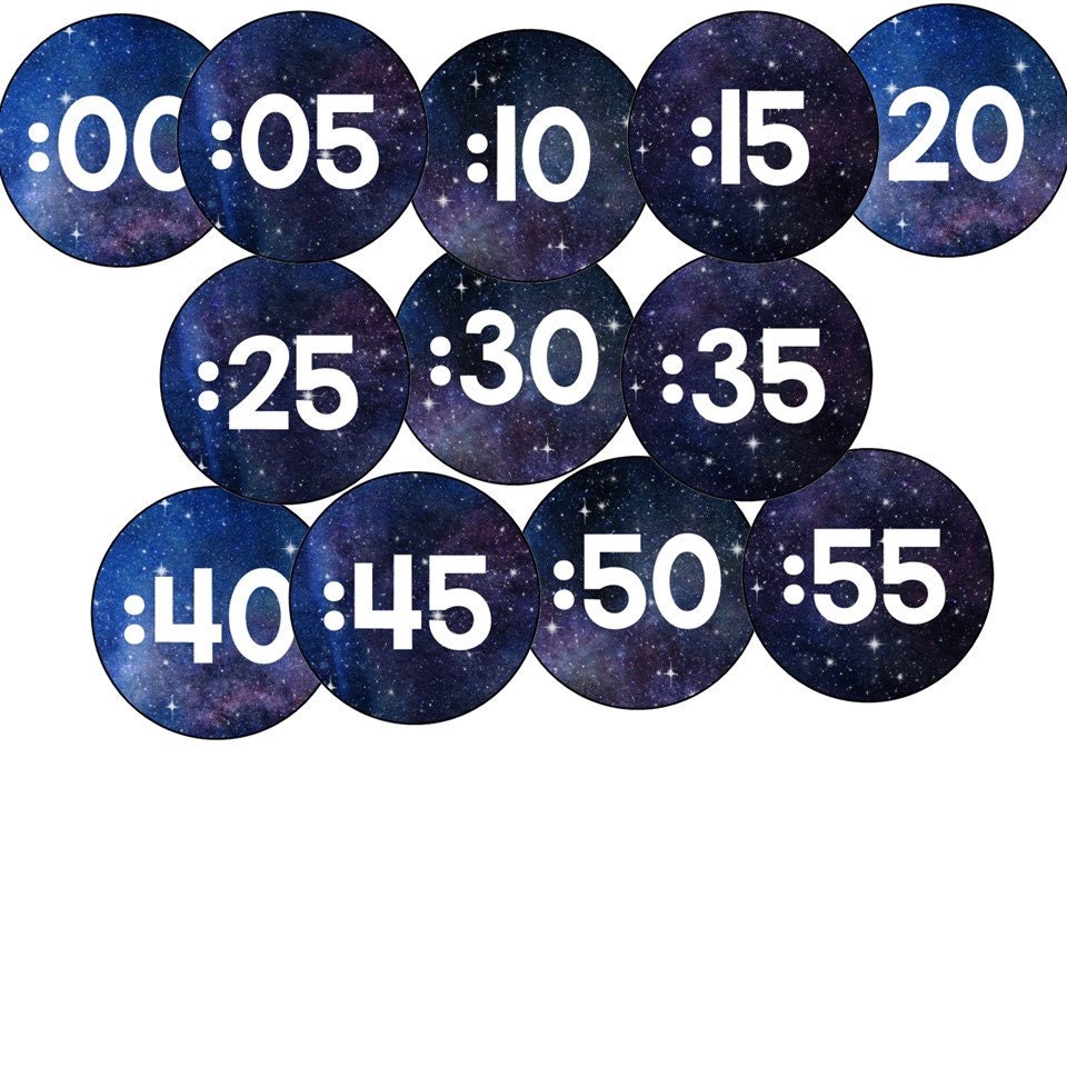 Space Clock Label Numbers in 5 Minute Intervals | Space Classroom Decor ...