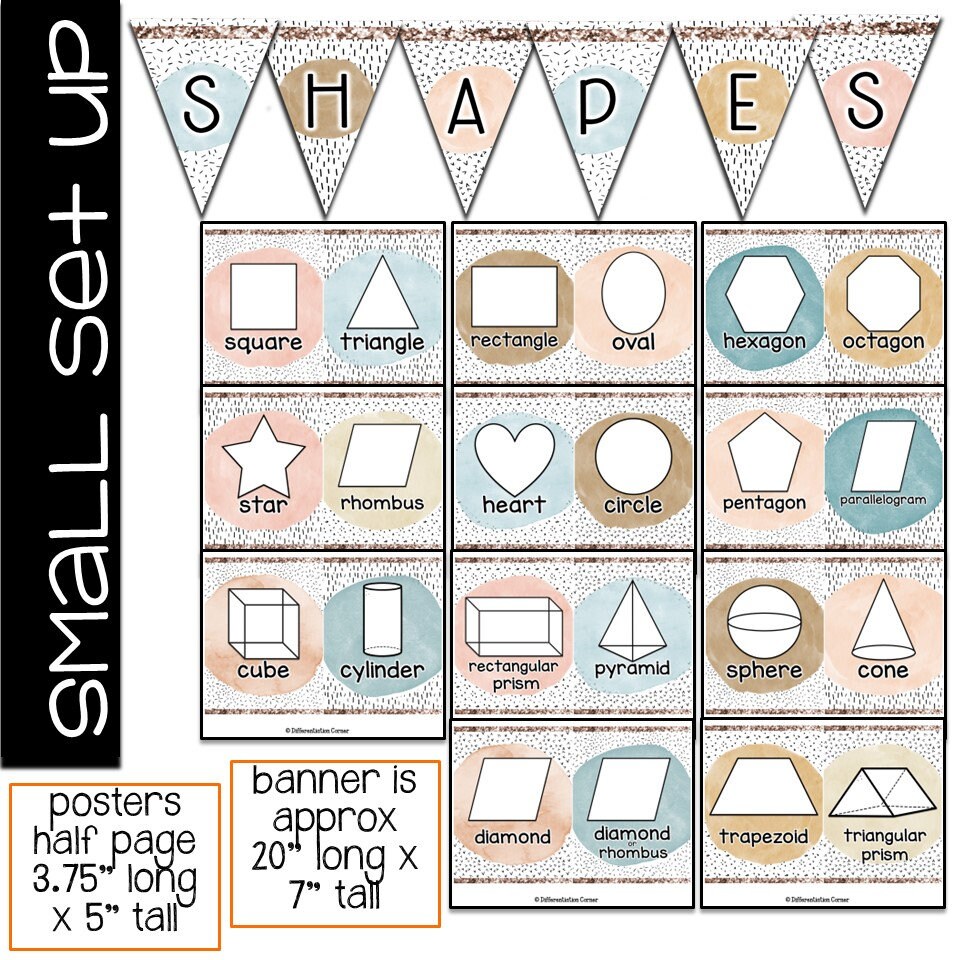 PRINTABLE Shape Posters and Charts Neutral Boho Classroom Decor 2D and ...