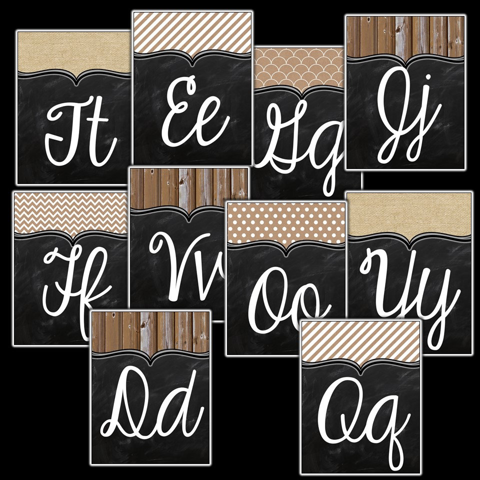 Carteles del alfabeto en cursiva para el aula/decoración neutral del ...